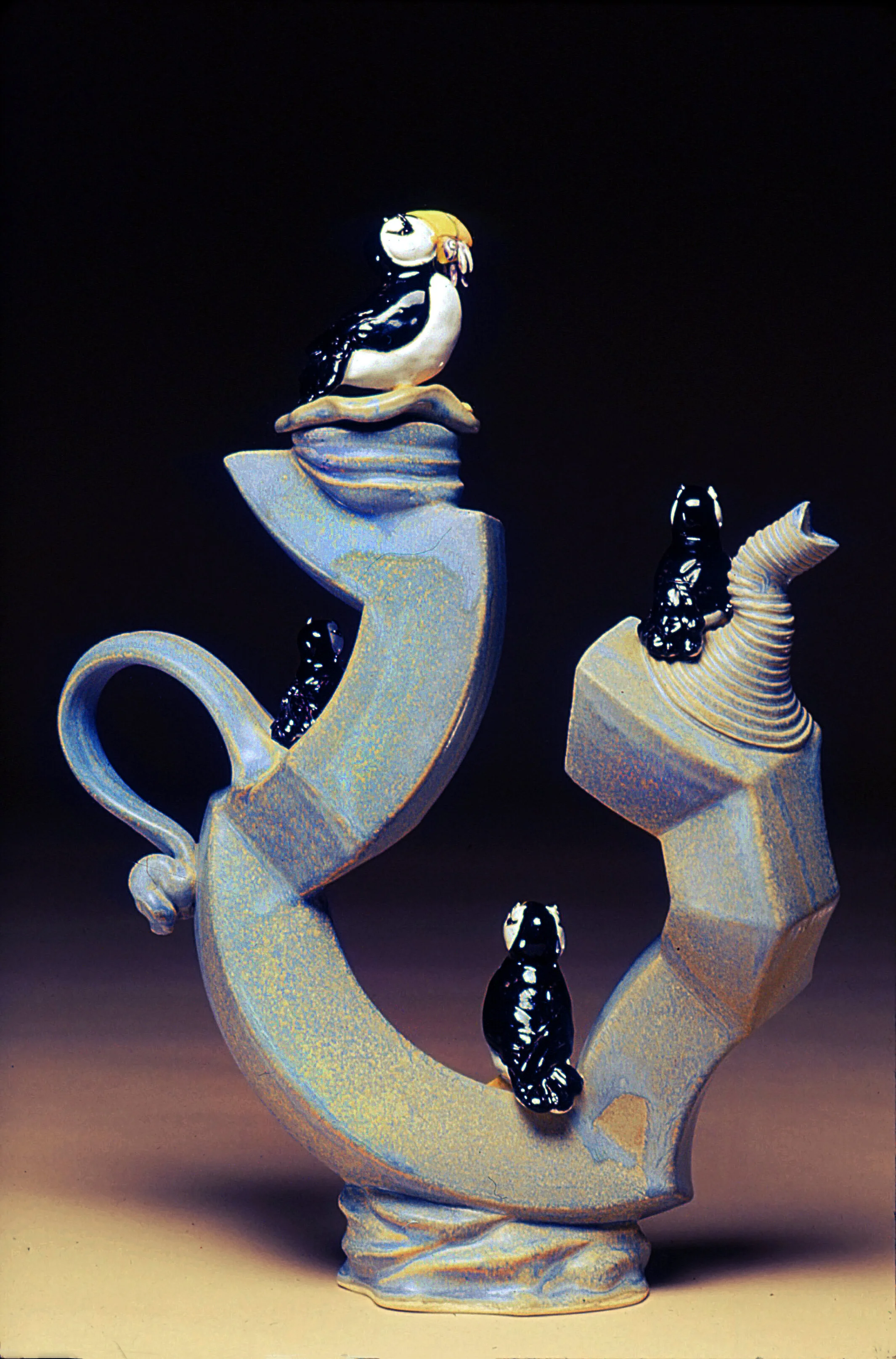 Pacific Puffins (Spring Plumage) Reassembled Ring Teapot — Ray Bub