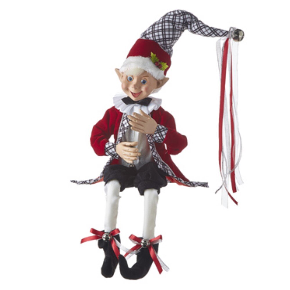 RAZ 24" Poseable Elf with Champagne Glass — Holiday Whimsy