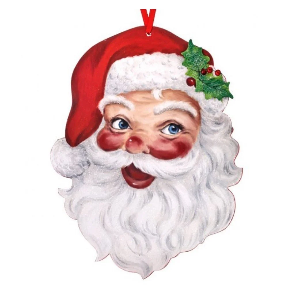 Metal Embossed Winking Santa Face, 12" — Holiday Whimsy