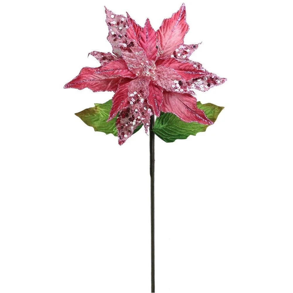 Country Check Poinsettia Stem, 24" — Holiday Whimsy