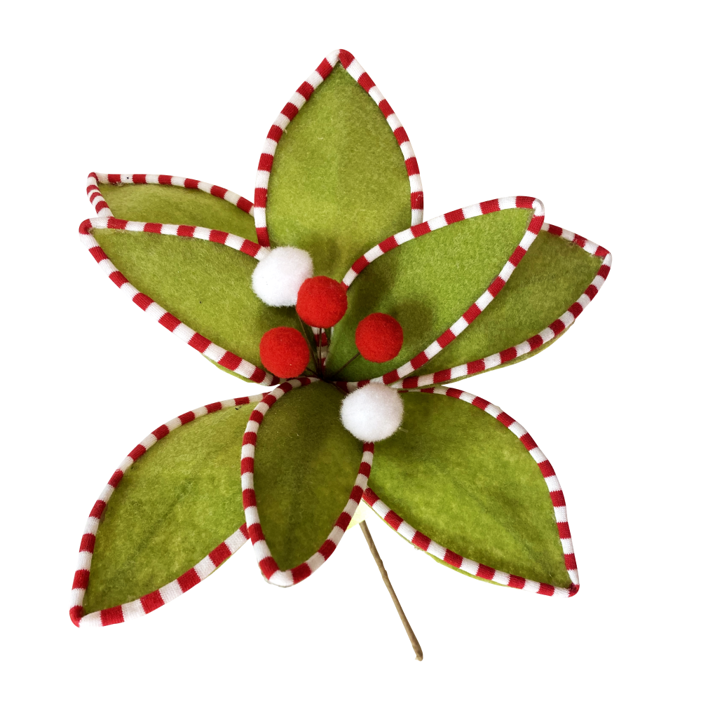 Velvet w/ Candy Canes Poinsettia Stem, 24" — Holiday Whimsy