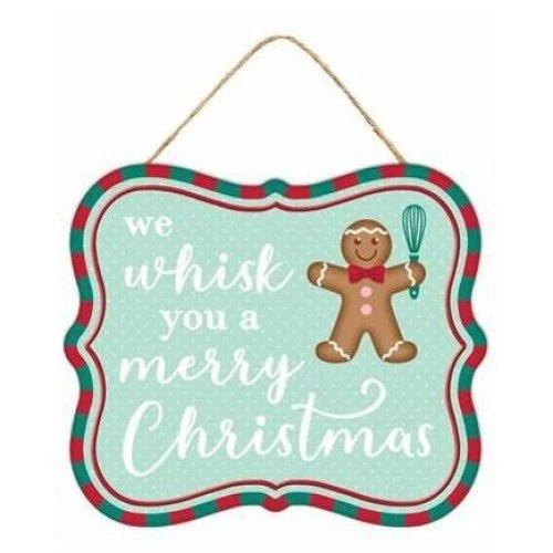 Metal Embossed Candy Cane Sign: Red/Pink/Blue, 13" — Holiday Whimsy