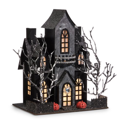 RAZ Lighted Black Haunted House: 9096, 12.5" — Holiday Whimsy