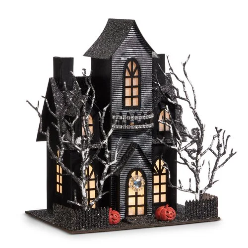 RAZ Lighted Black Haunted House: 9096, 12.5" — Holiday Whimsy