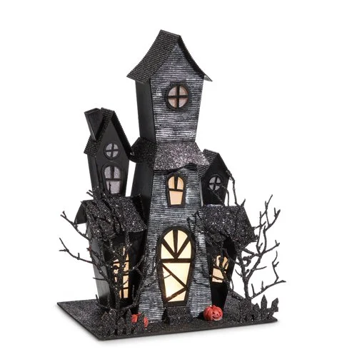 RAZ Lighted Black Haunted House: 9096, 12.5" — Holiday Whimsy