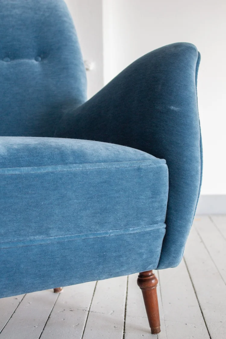 Mid Century Italian Channel Back Sofa in Velvet and Leather — Fenestella