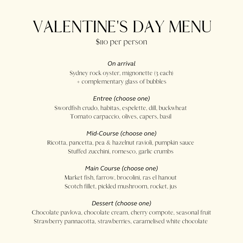 Valentine's Day Dinner — Coogee Wine Room