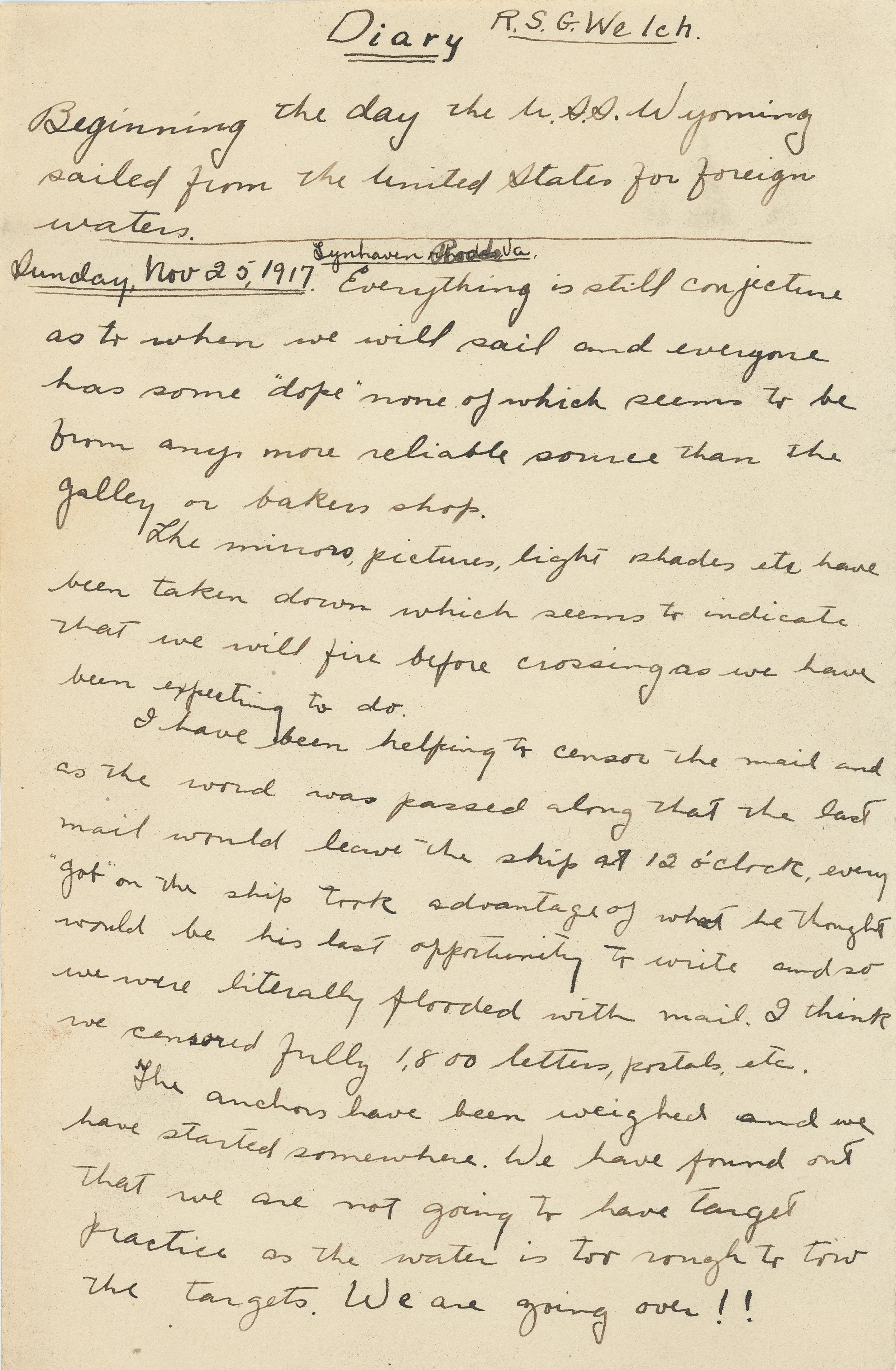 WW1 Naval Diary of R.S.G. Welch | Kevin Sean Studios — Kevin Sean ...