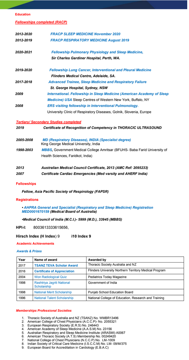 Dr Sumit Mehra - Professional CV | MEDISPECIALISTS