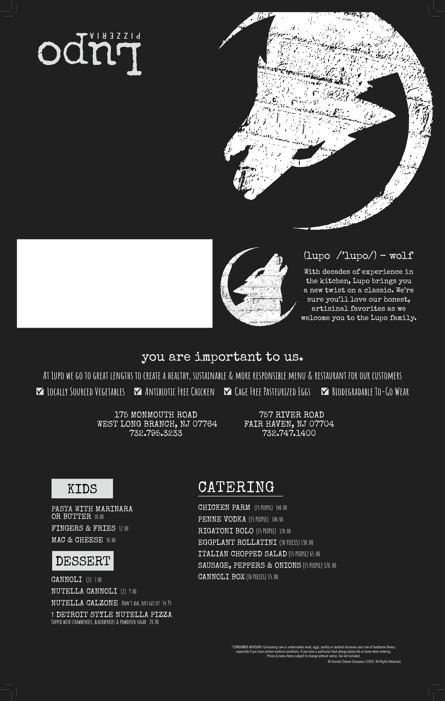 Menu — Lupo Pizzeria