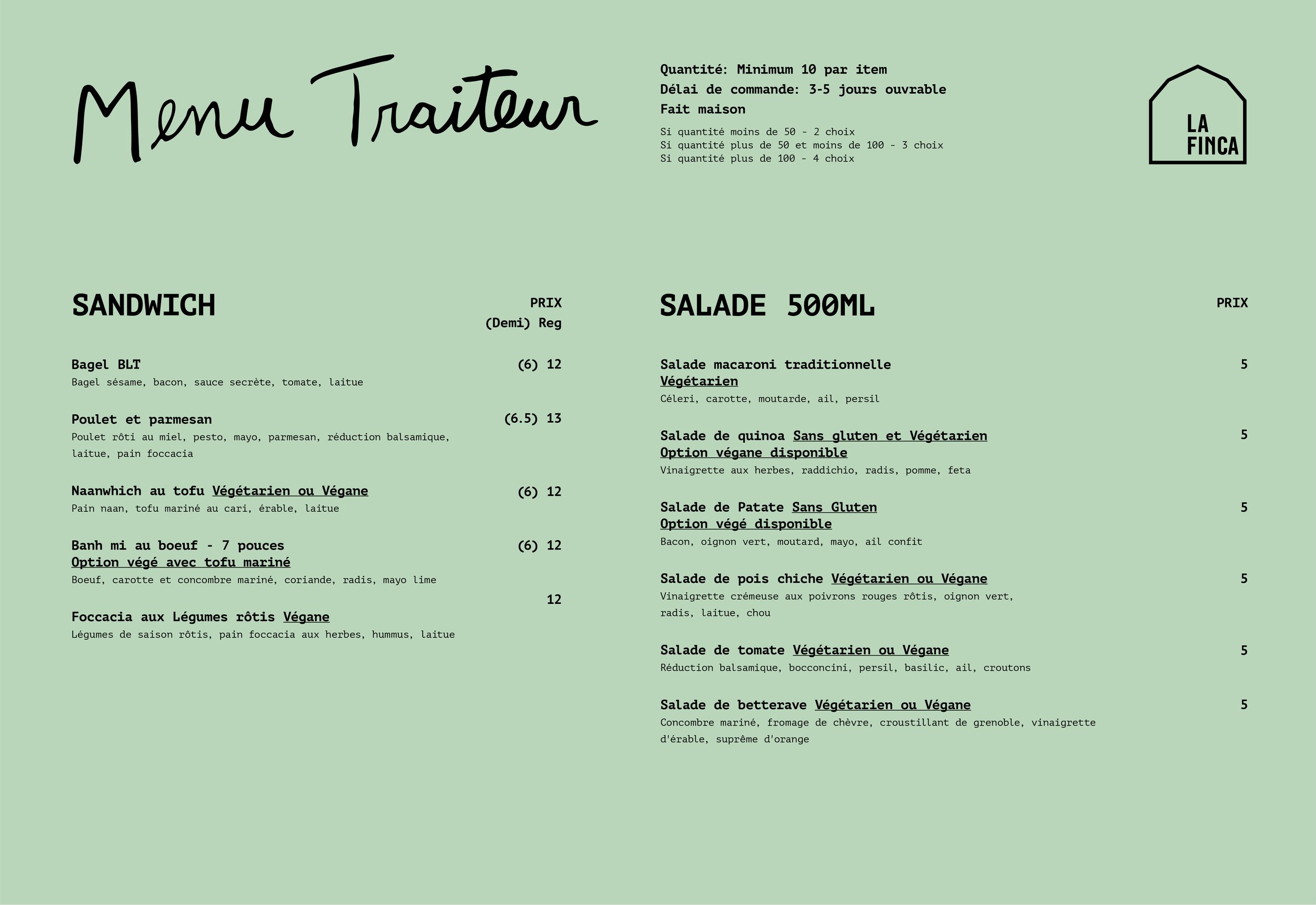 Menu — La Finca café & marché local