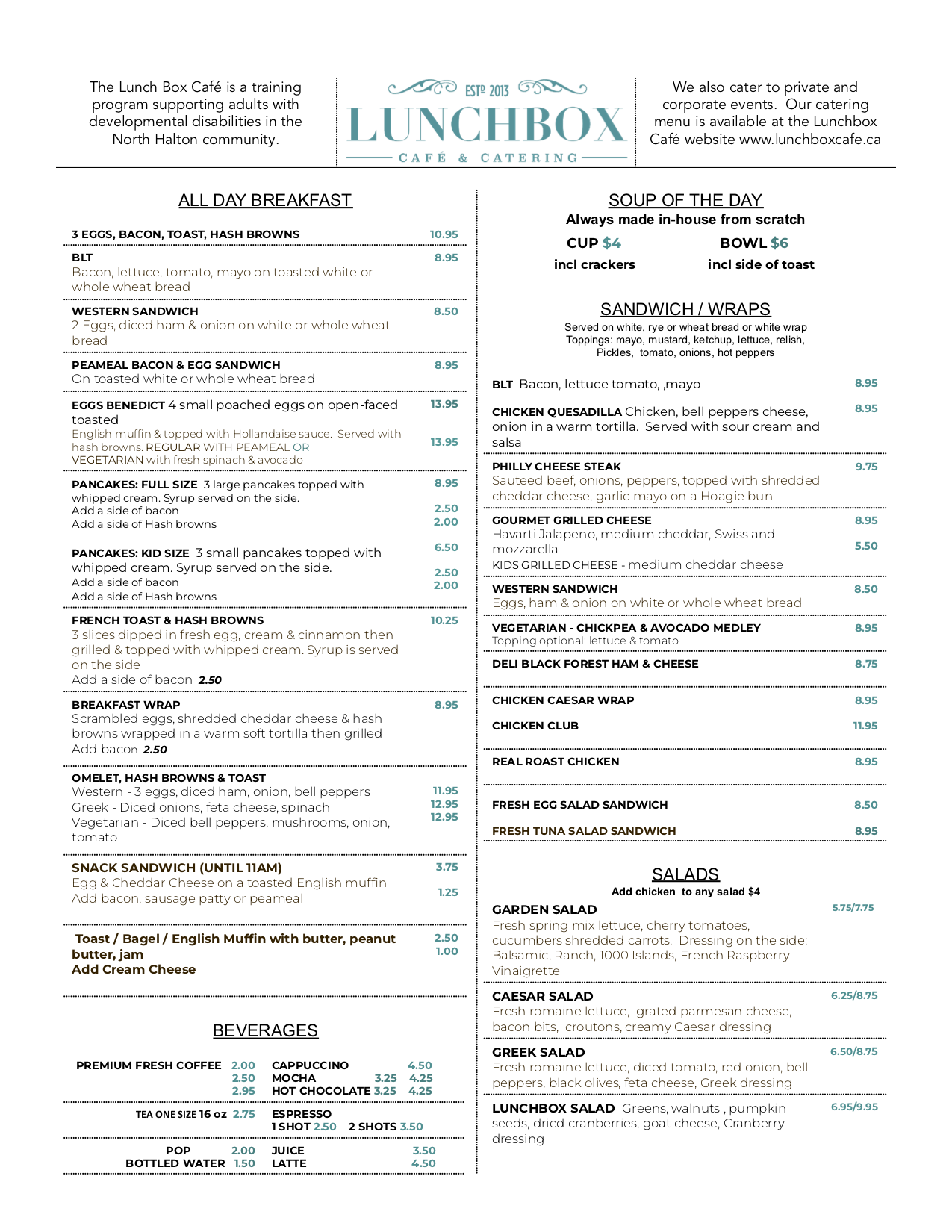 Café Menu — The Lunchbox Cafe