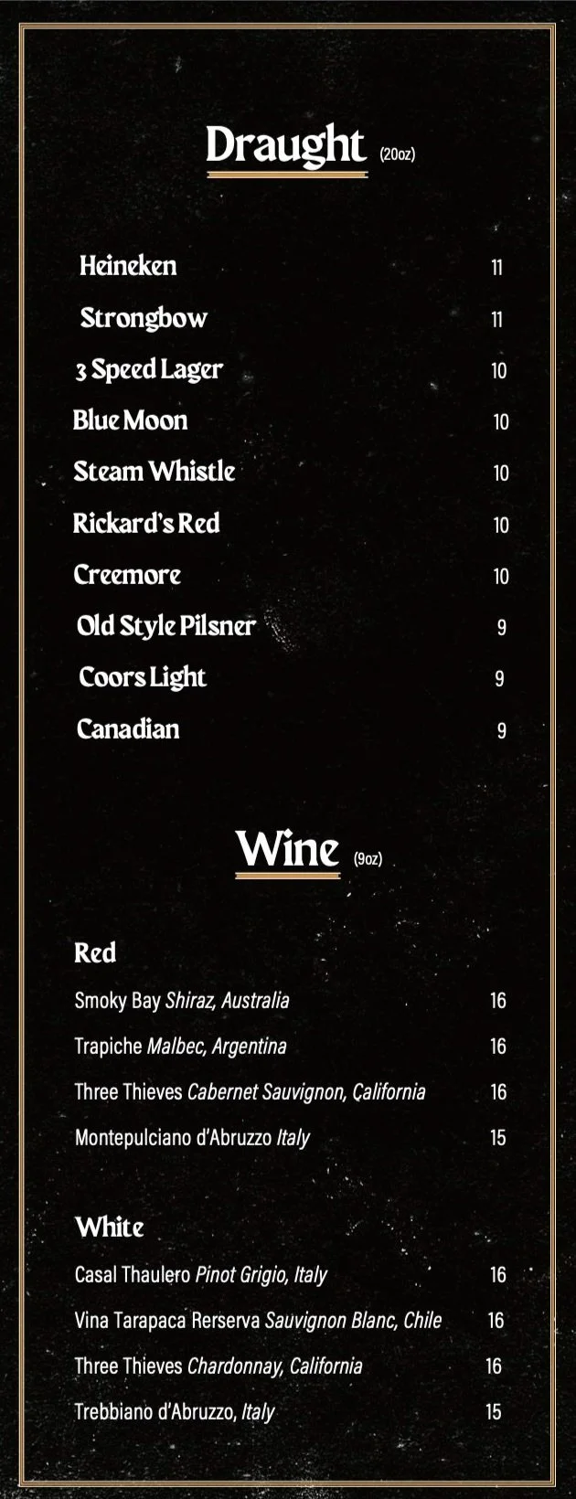 Menu — Bar Cathedral