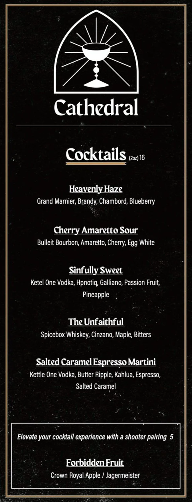 Menu — Bar Cathedral