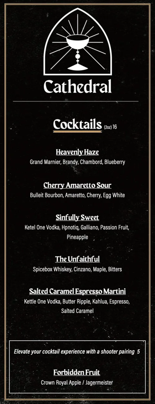 Menu — Bar Cathedral