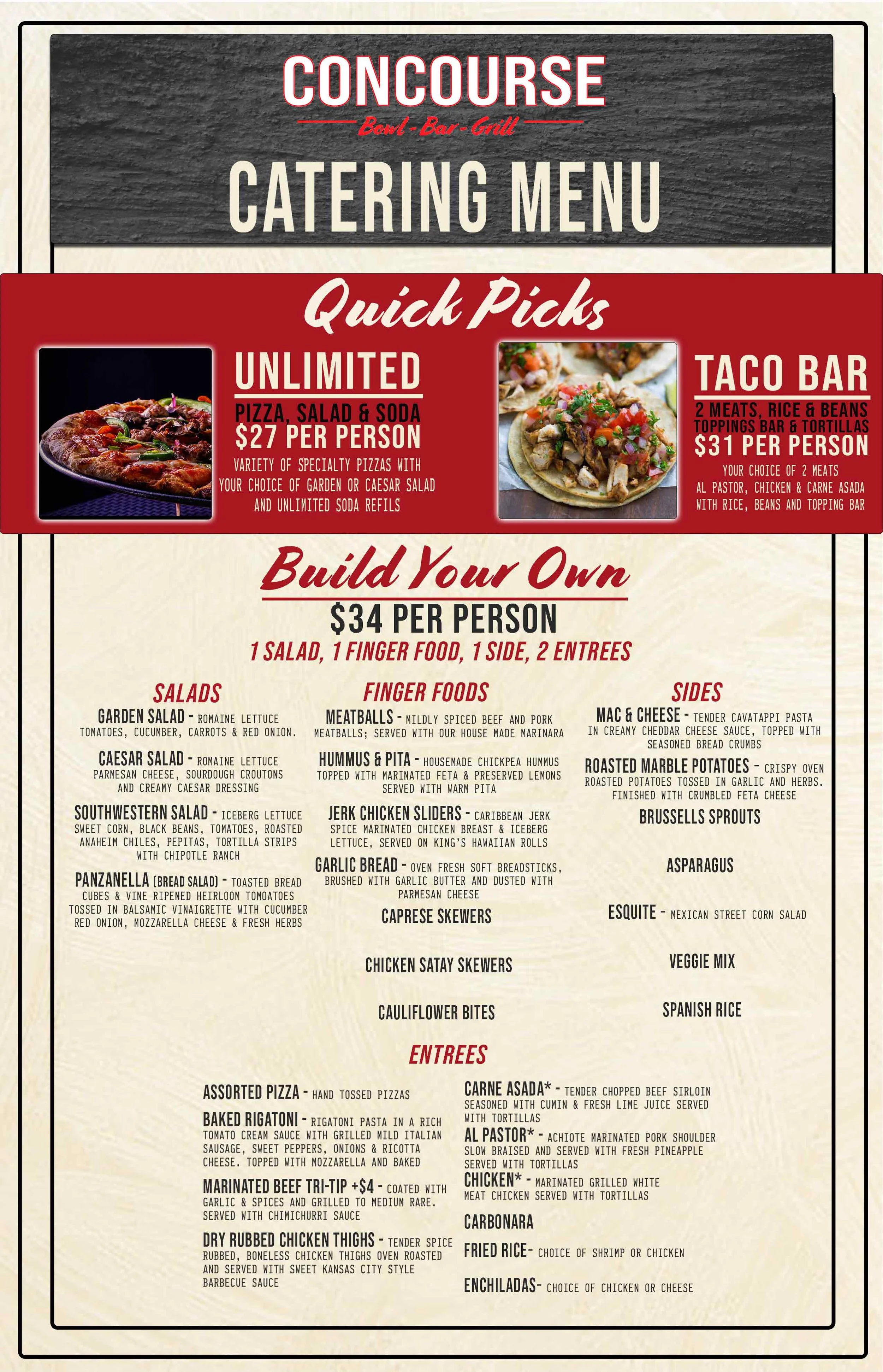 catering menu — CONCOURSE BOWLING