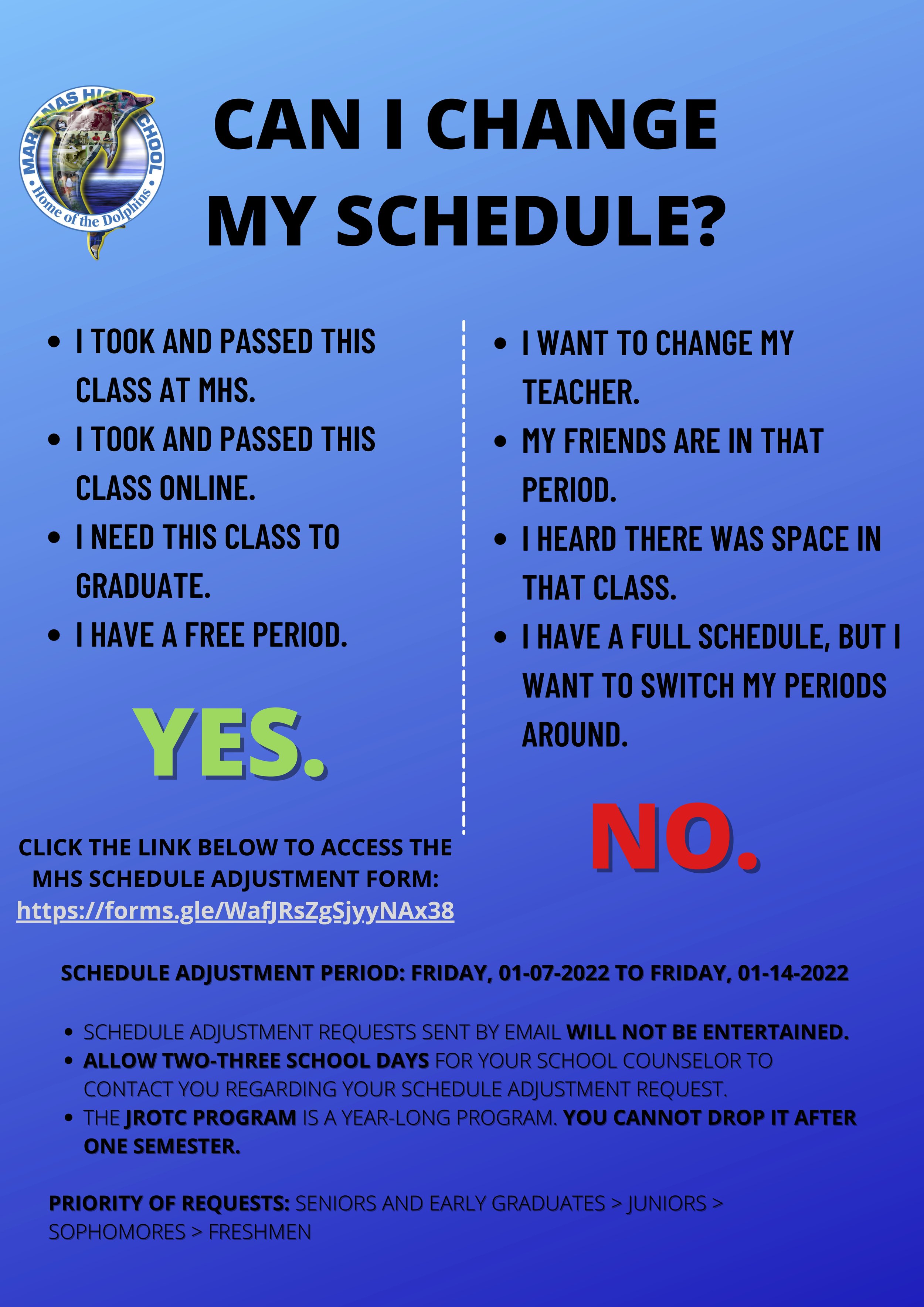 Schedule Adjustment — MARIANAS HIGH SCHOOL