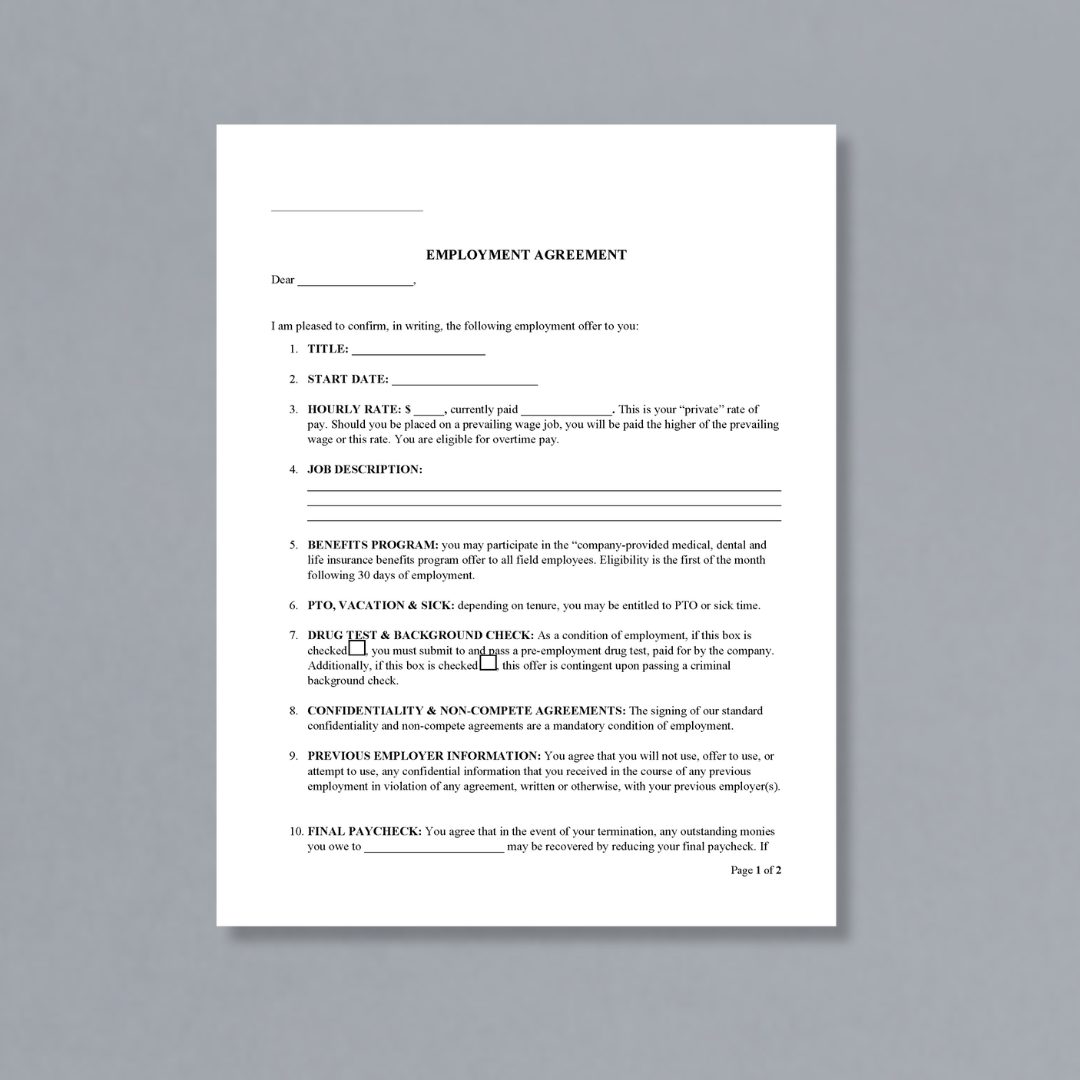 At Will Employment Agreement Template