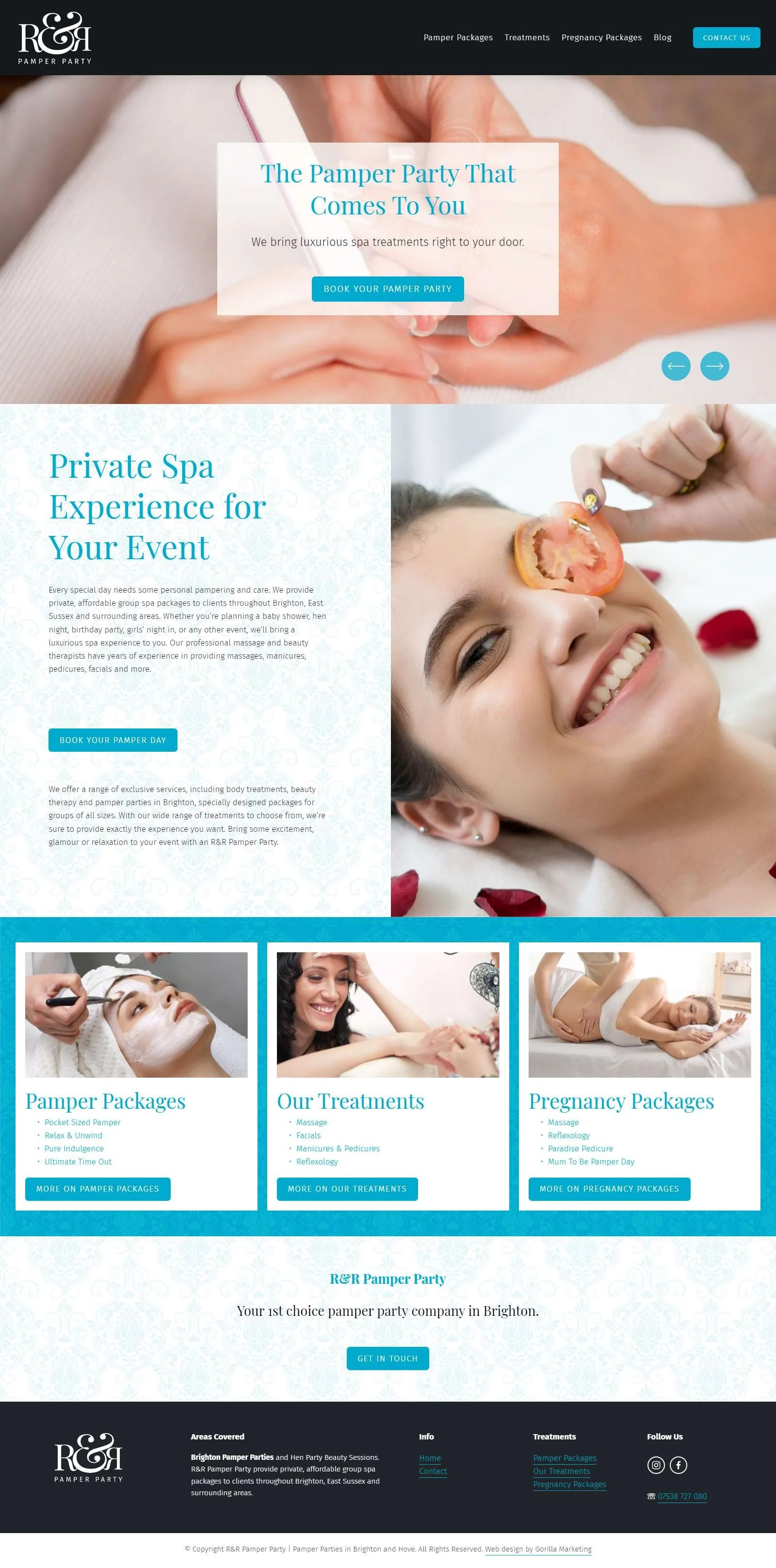 R&R Pamper Party Brighton Website Design | Gorilla Marketing