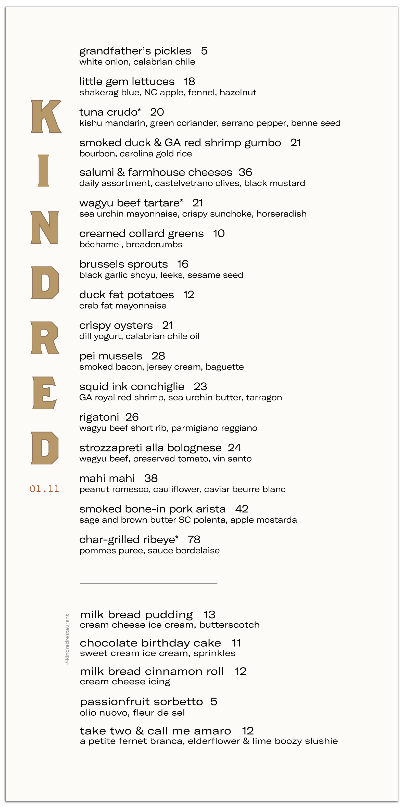 Kindred Menu — Kindred Restaurant | Voted Best Restaurant in Charlotte