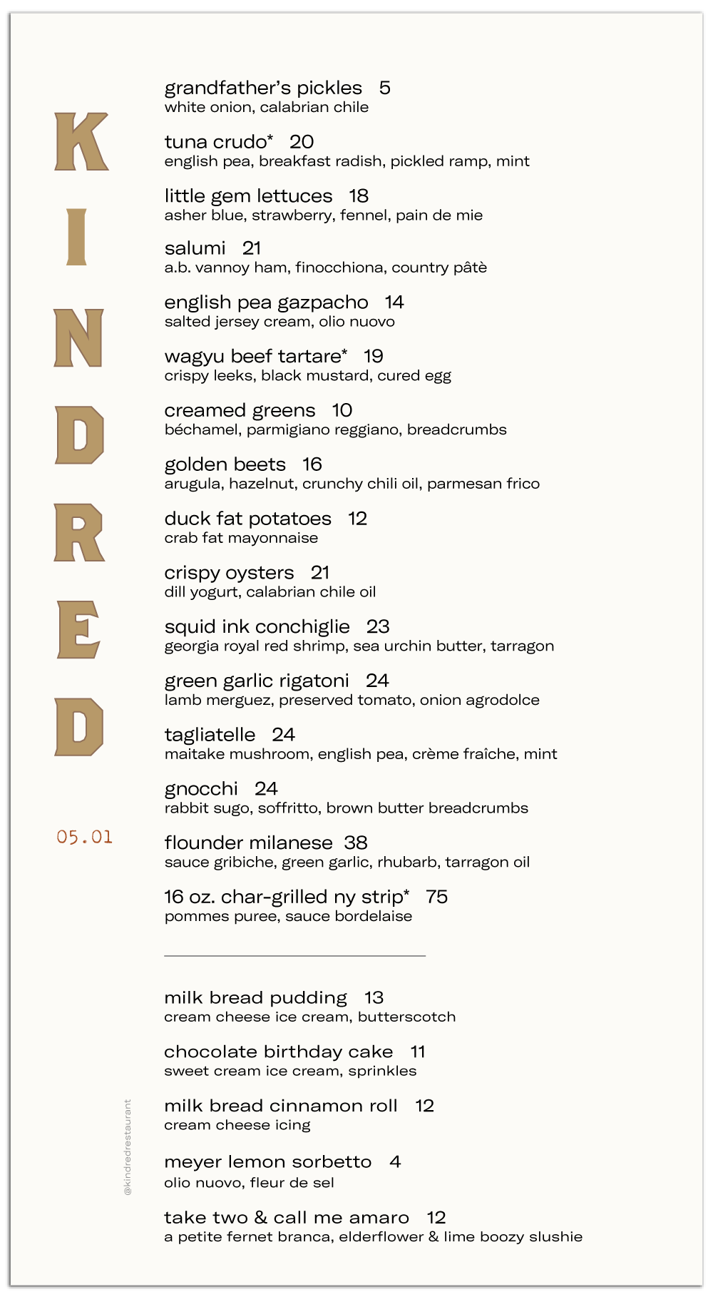 Kindred Menu — Kindred Restaurant | Voted Best Restaurant in Charlotte
