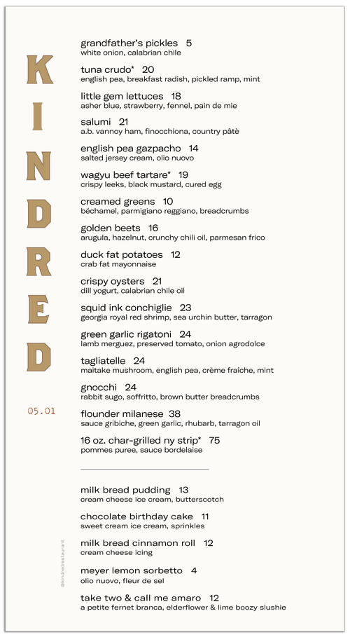 Kindred Menu — Kindred Restaurant | Voted Best Restaurant in Charlotte