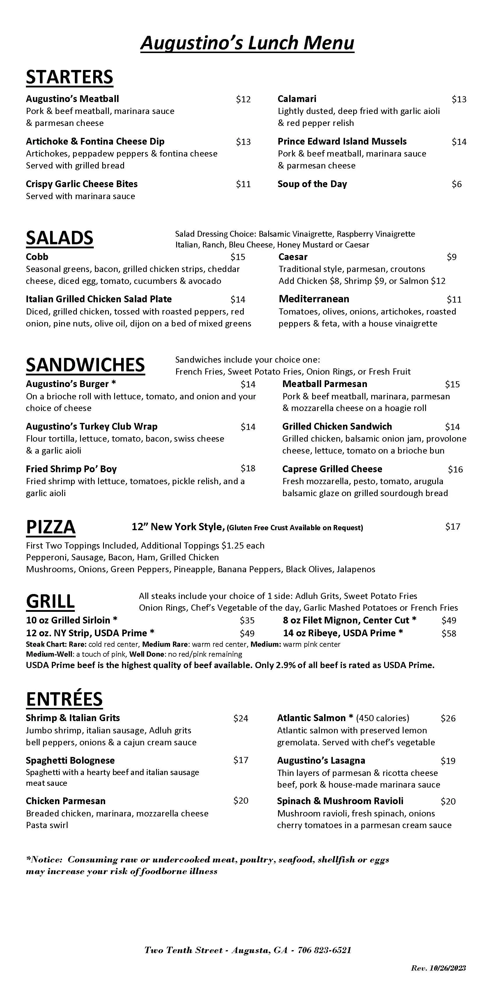 All Menus for QR Code — Augustino's Italian Eatery and Prime Steaks