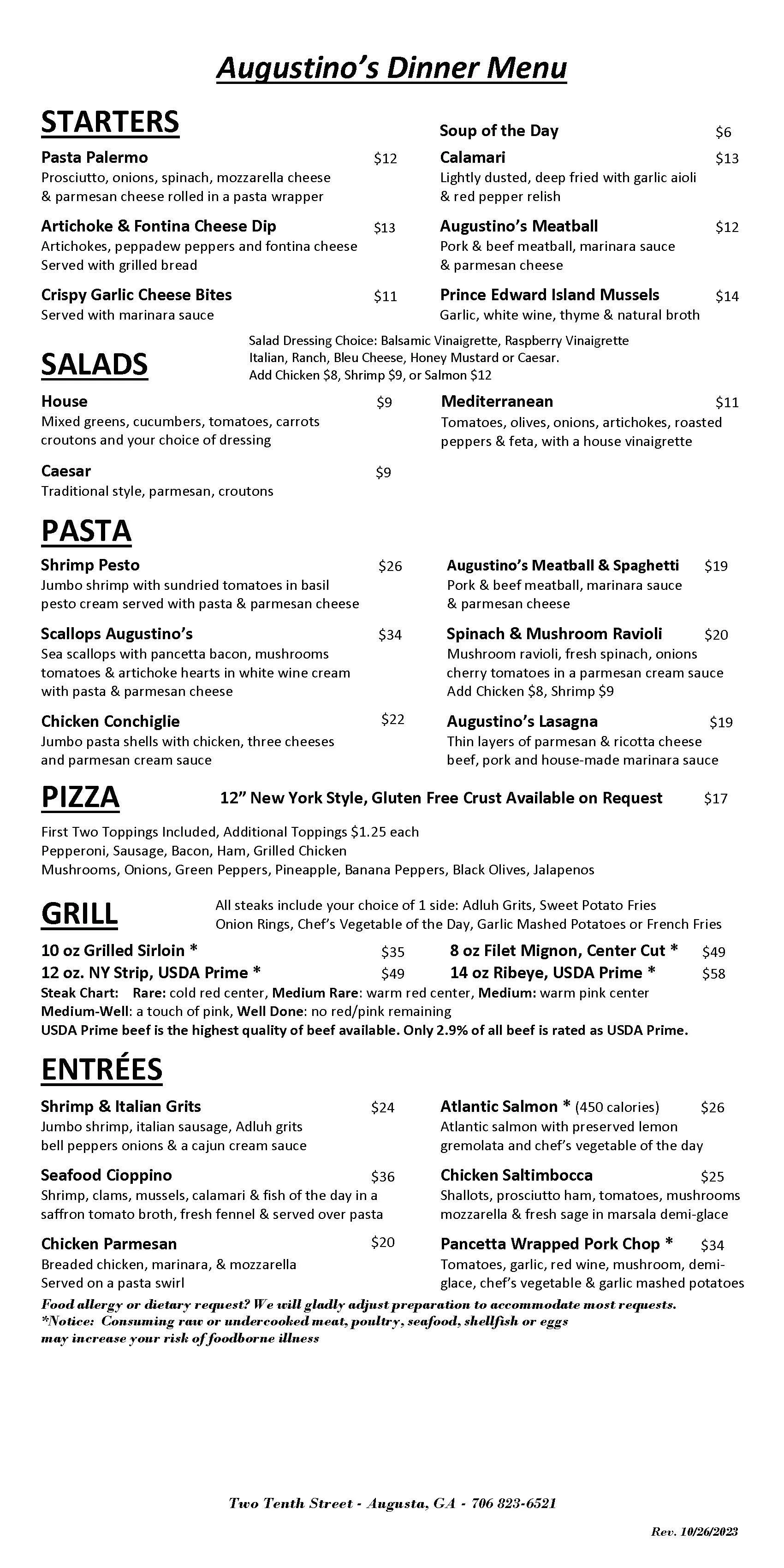 All Menus for QR Code — Augustino's Italian Eatery and Prime Steaks