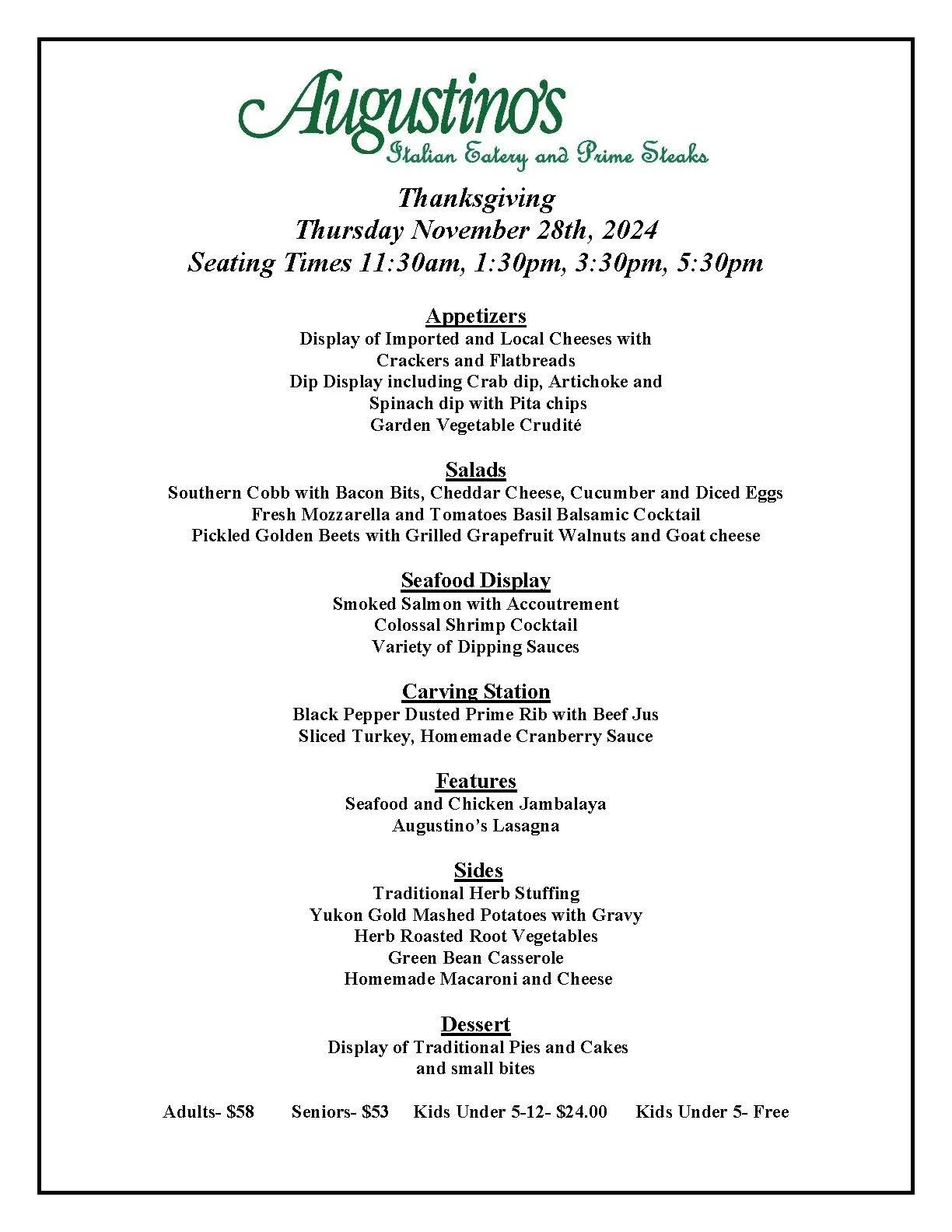 Seasonal — Augustino's Italian Eatery and Prime Steaks