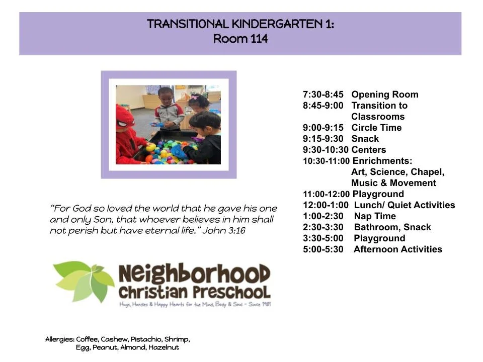 Transitional Kindergarten — Neighborhood Christian Preschool ...