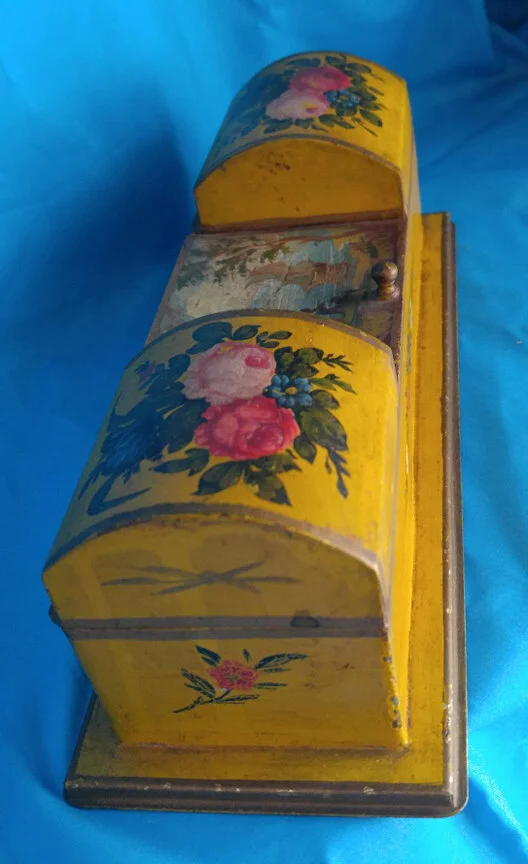 Antique Toleware Serving Tray, Train, Flagman, white House, Dog, People ...
