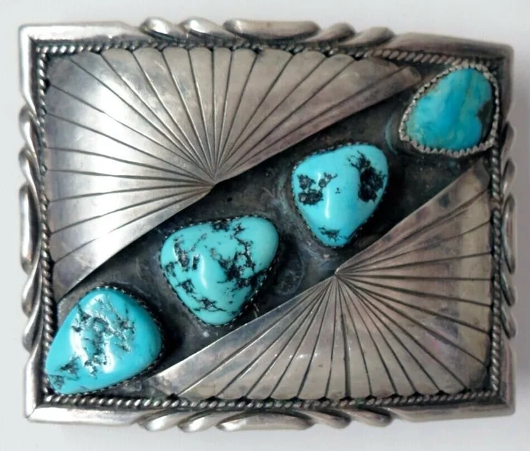 Handsome, Large Navajo .925 Silver and Turquoise 4" Belt Buckle — Sir ...