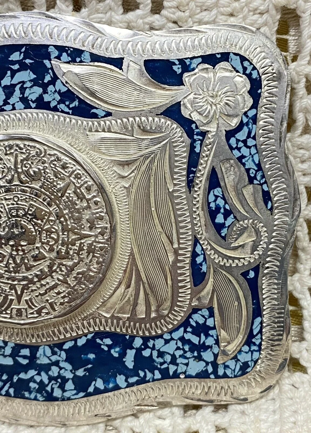 Handsome, Large Navajo .925 Silver and Turquoise 4" Belt Buckle — Sir ...