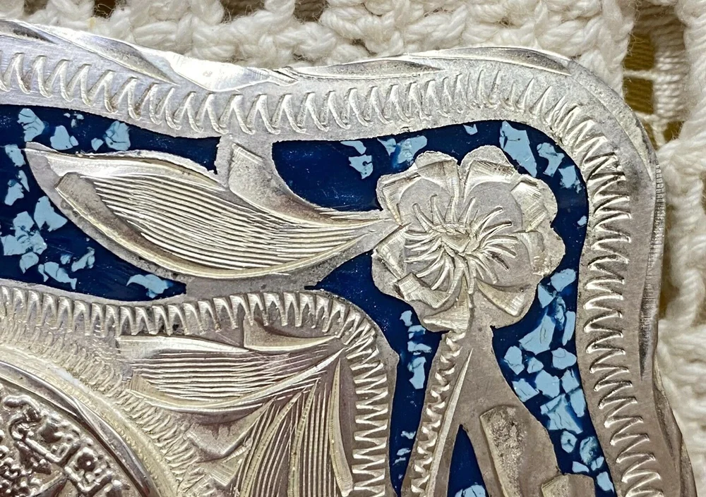 Handsome, Large Navajo .925 Silver and Turquoise 4" Belt Buckle — Sir ...