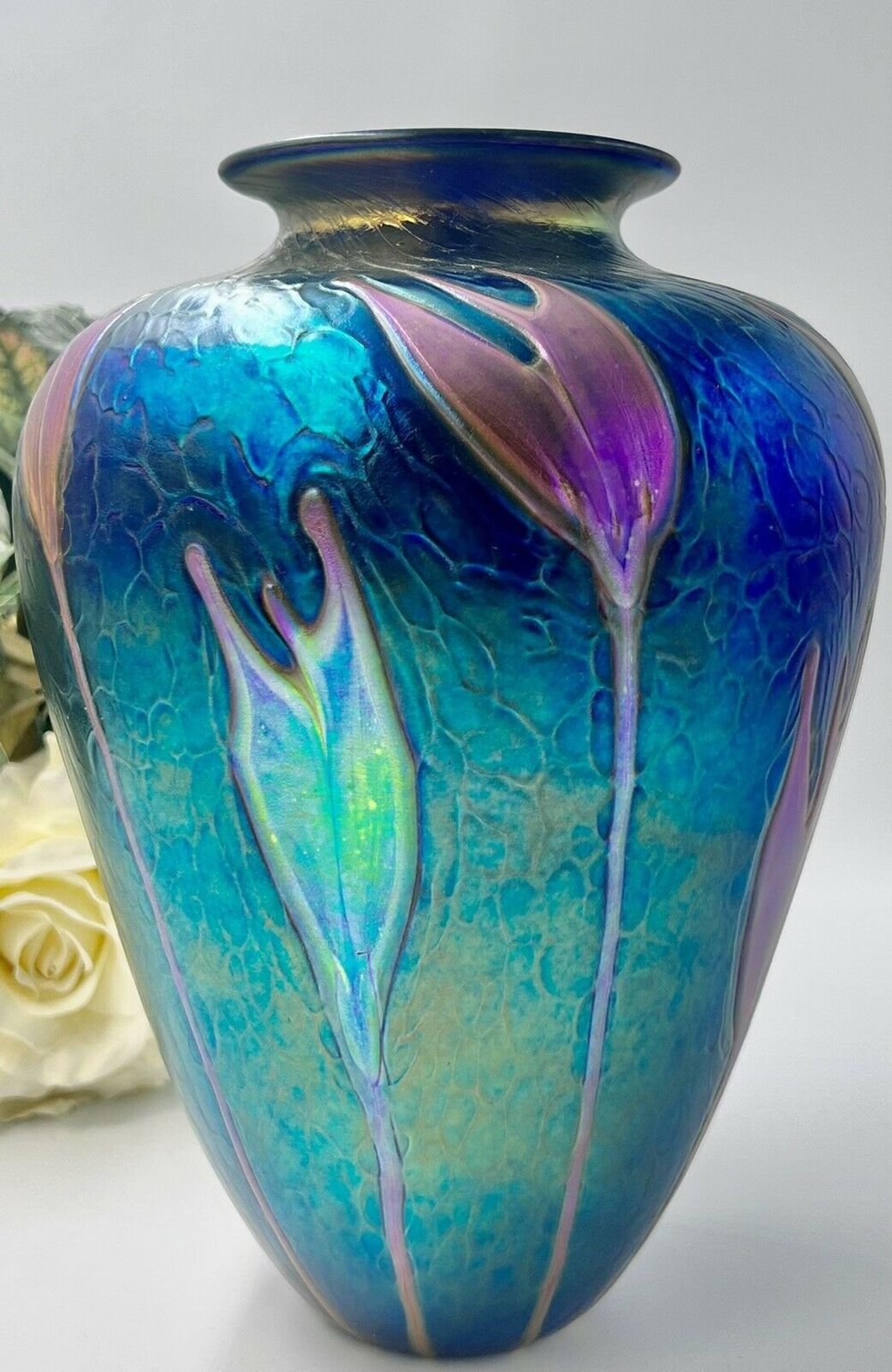 Charles Lotton Signed, Pulled and Draped Peacock Feathers, Art Glass ...