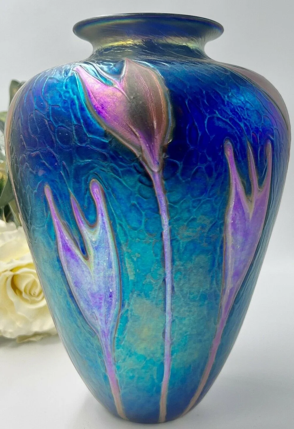 Charles Lotton Signed, Pulled and Draped Peacock Feathers, Art Glass ...