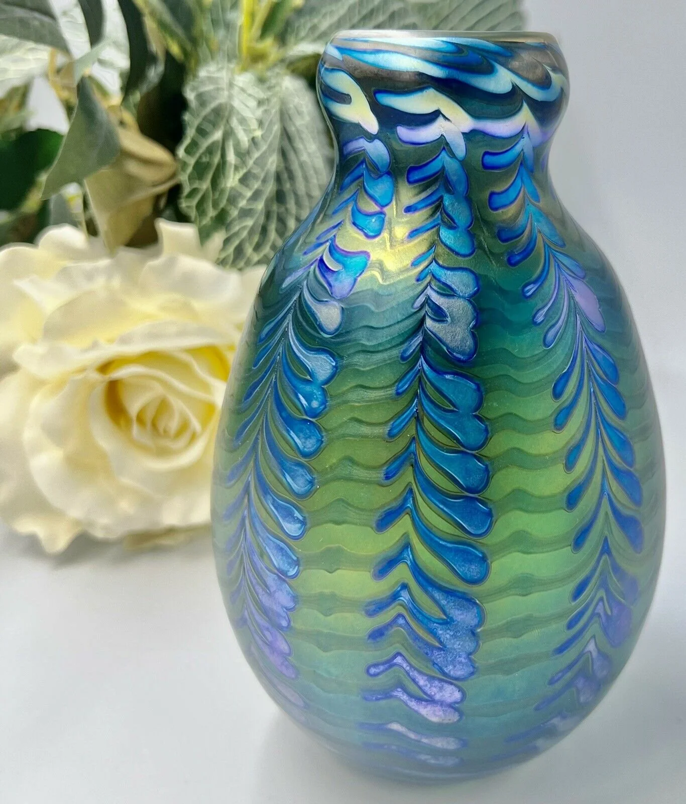 Charles Lotton Signed, Pulled and Draped Peacock Feathers, Art Glass ...