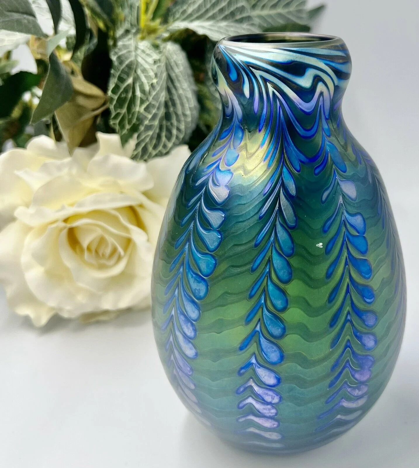 Charles Lotton Signed, Pulled and Draped Peacock Feathers, Art Glass ...