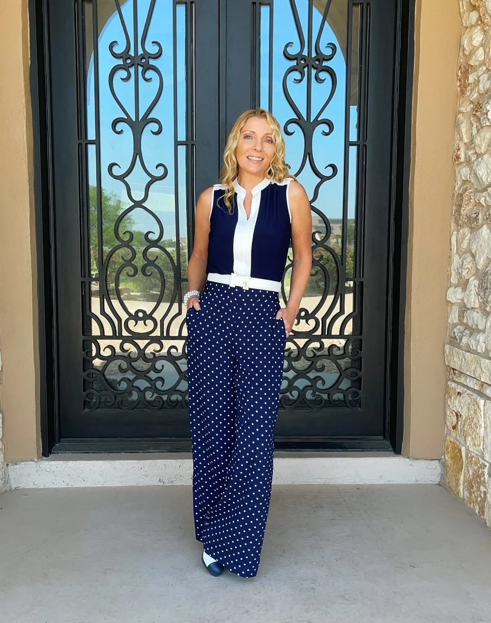 Navy polka dots — Crows feet in heels