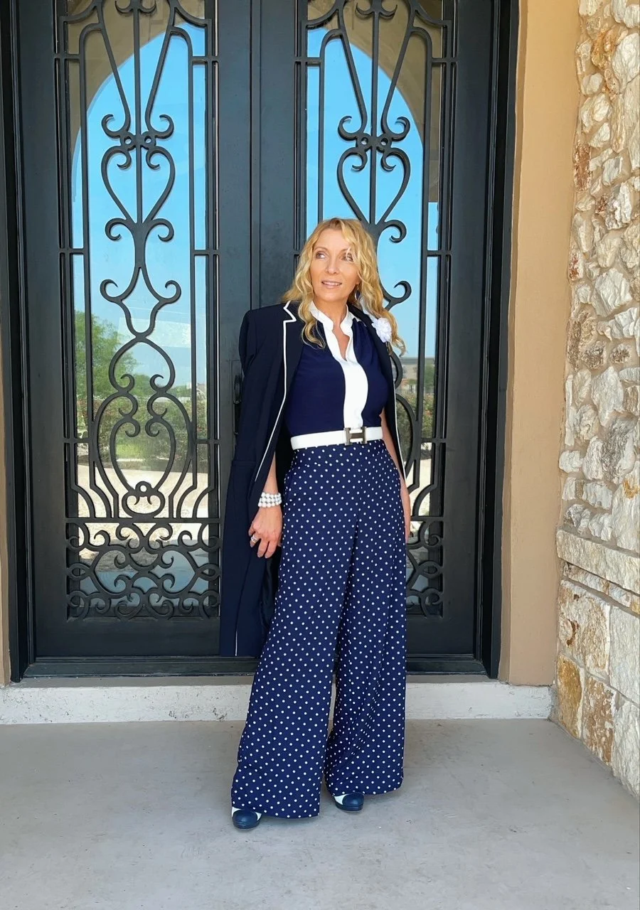 Navy polka dots — Crows feet in heels