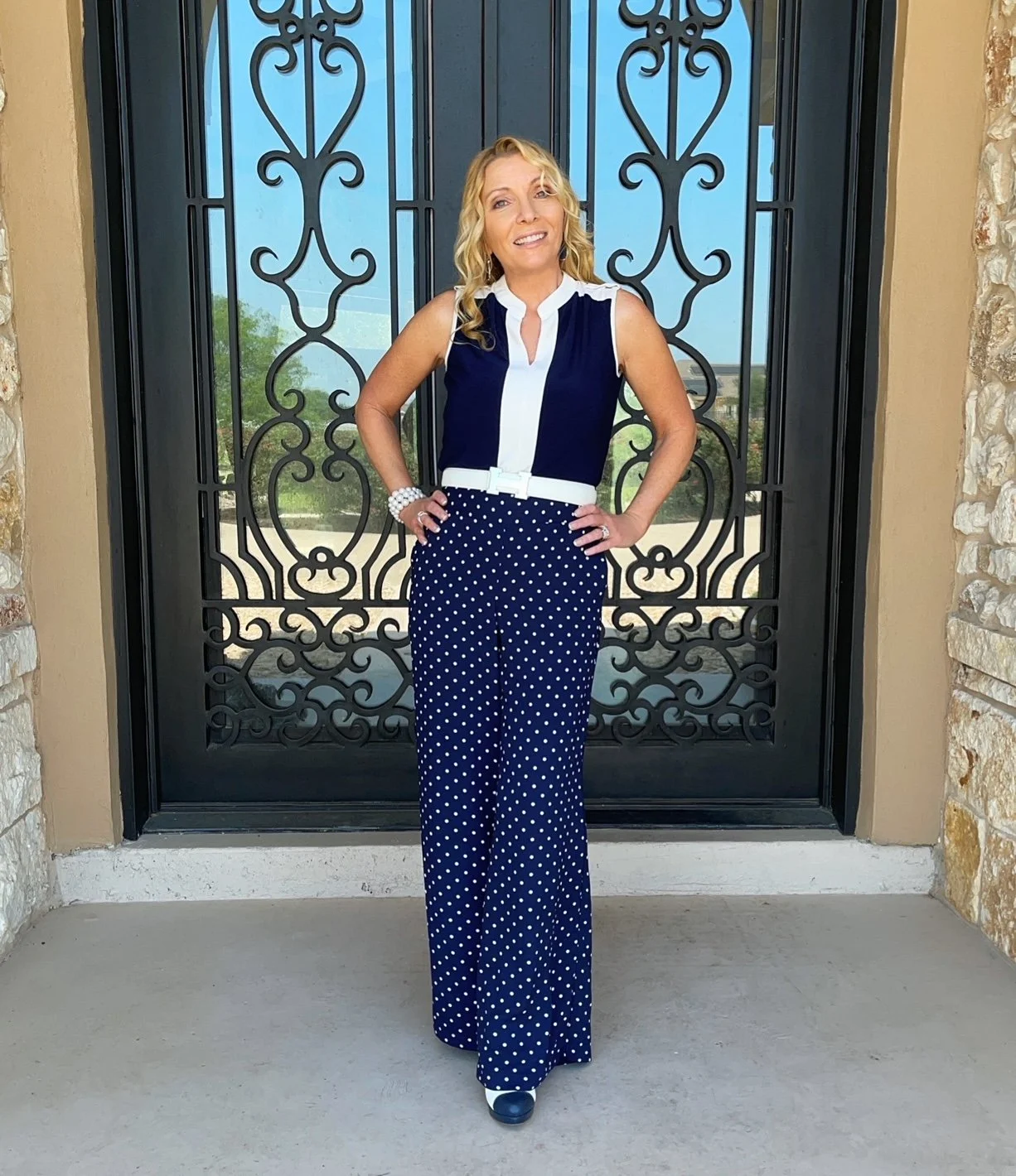 Navy polka dots — Crows feet in heels