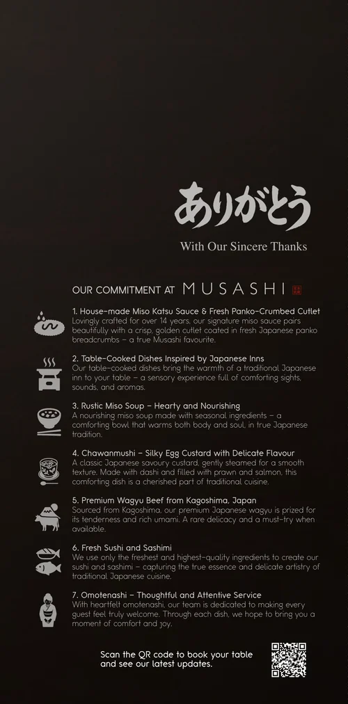 Musashi Dinner Menu
