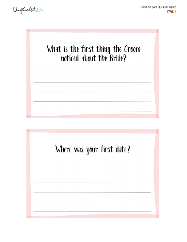 Bridal Shower Question Card Game Free Download Chrystina Noel