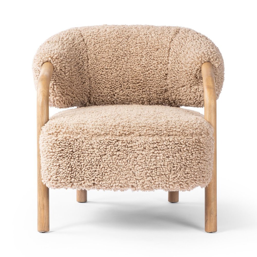 Hailey Mongolian Lamb Fur Accent Chair with Brass Legs – Modern Glam ...
