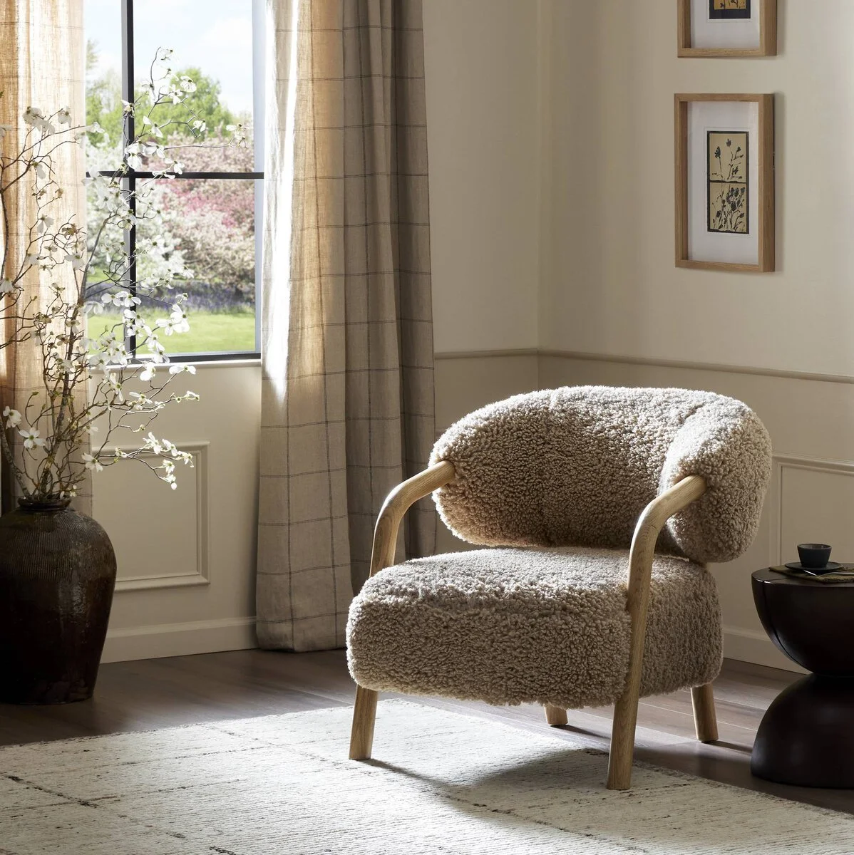 Hailey Mongolian Lamb Fur Accent Chair with Brass Legs – Modern Glam ...