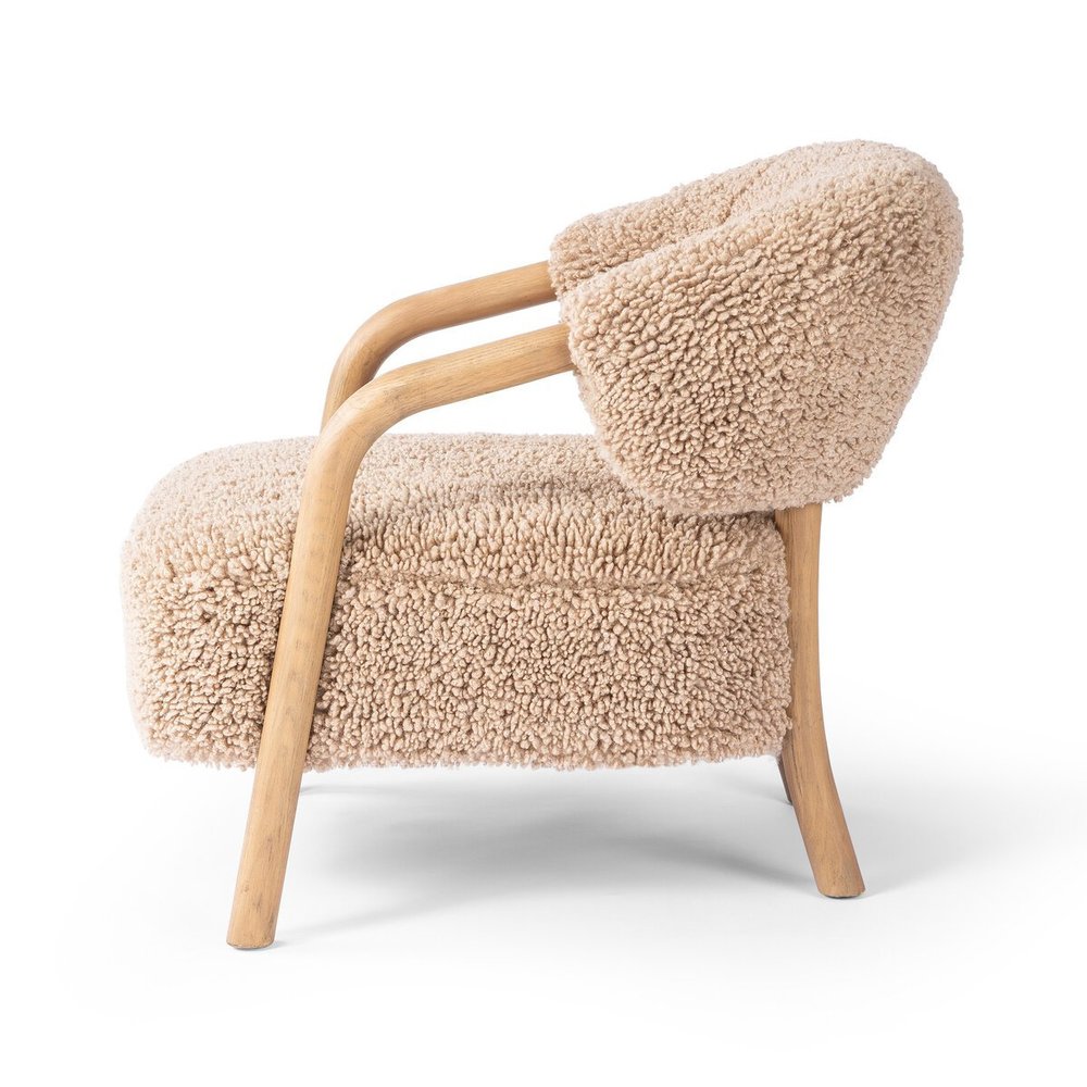 Hailey Mongolian Lamb Fur Accent Chair with Brass Legs – Modern Glam ...