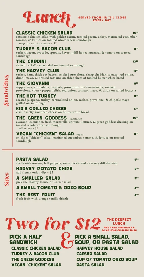 MENU — The Harvey Bakery & Kitchen