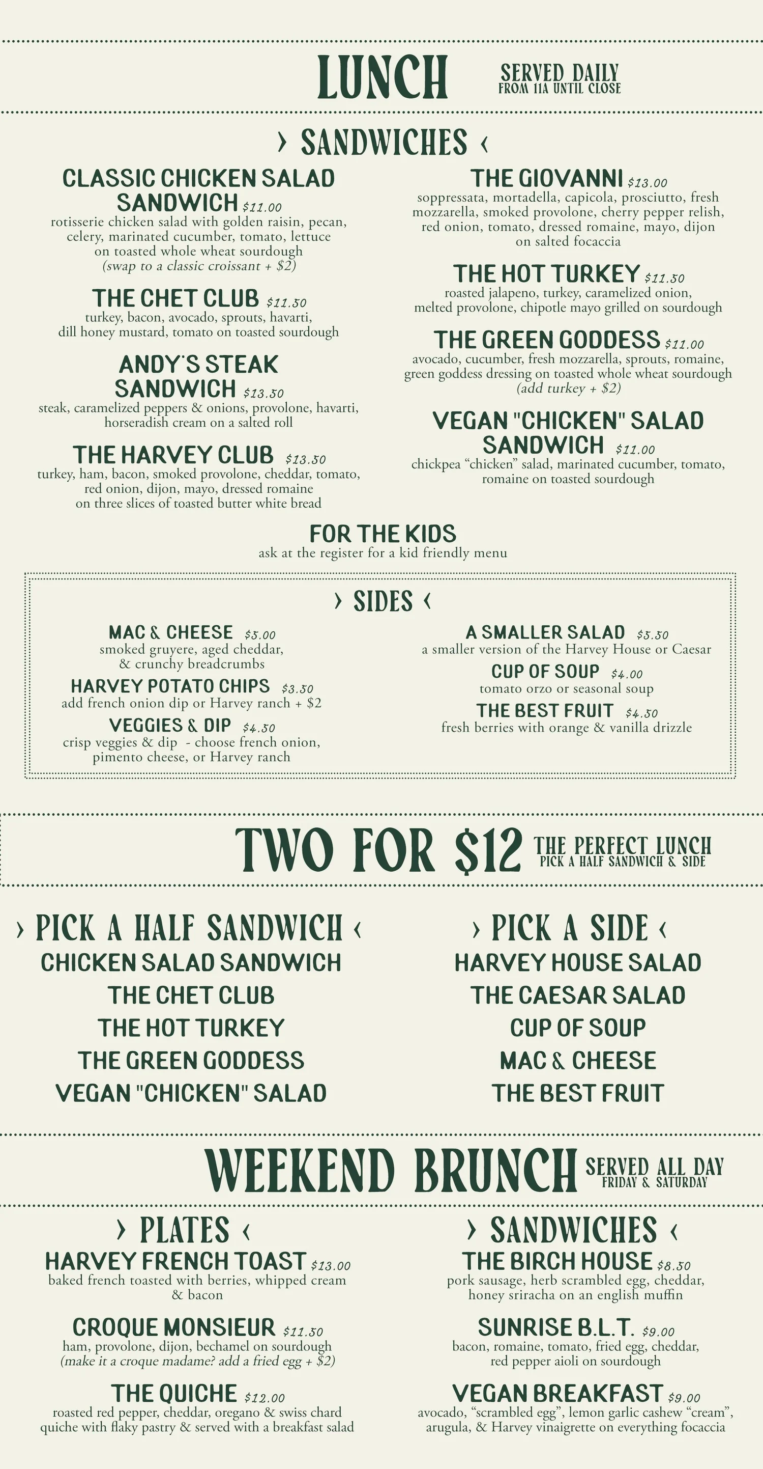 MENU — The Harvey Bakery & Kitchen