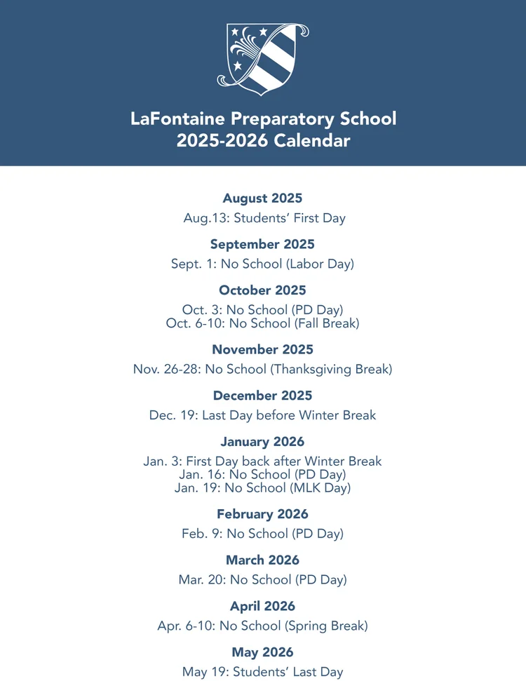 School Calendar — LaFontaine Preparatory School