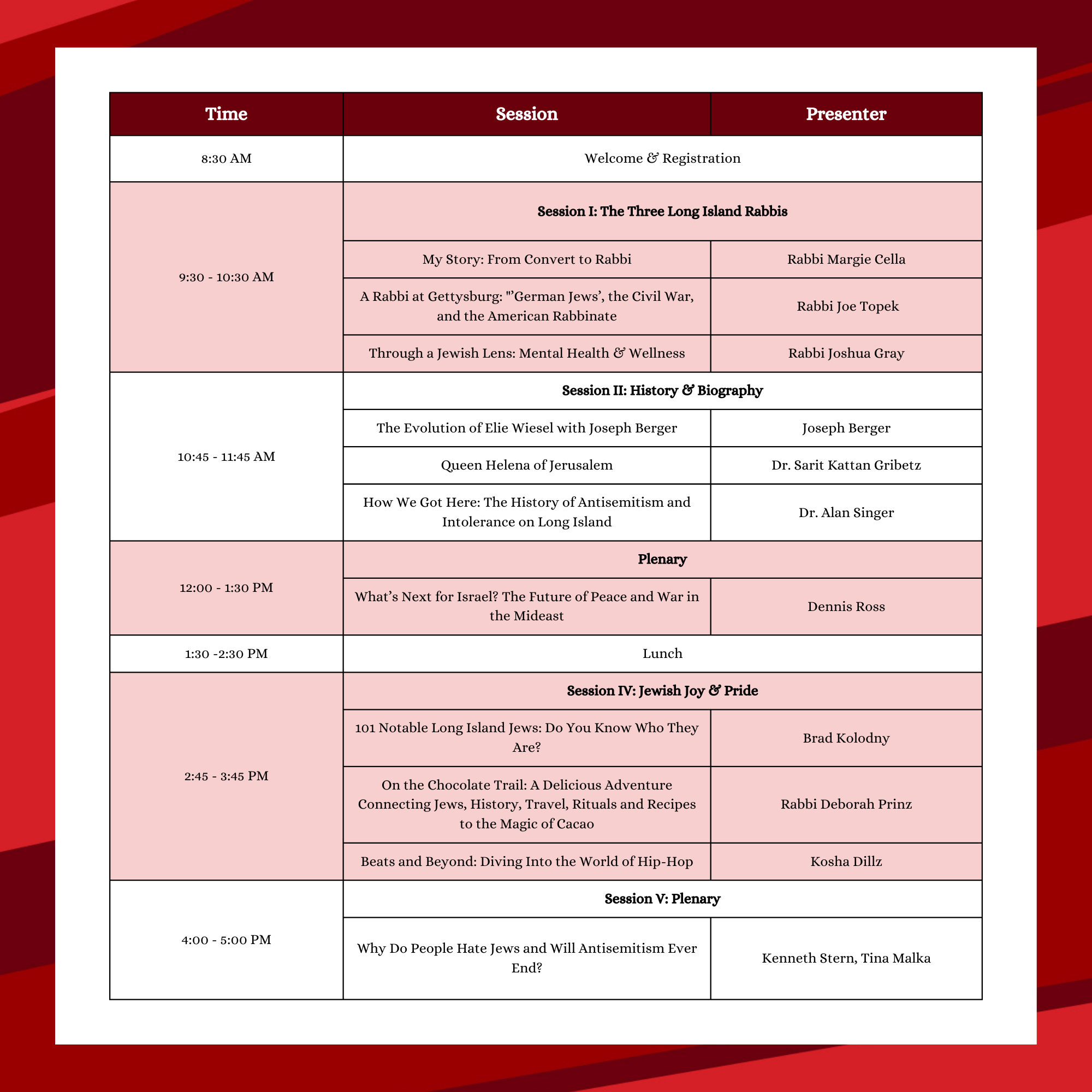 JU Schedule — Stony Brook Hillel